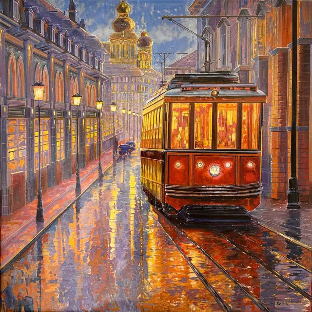 Big Red - Vancouver Fine Art Gallery - Cityscape Painting by Ion Rosca